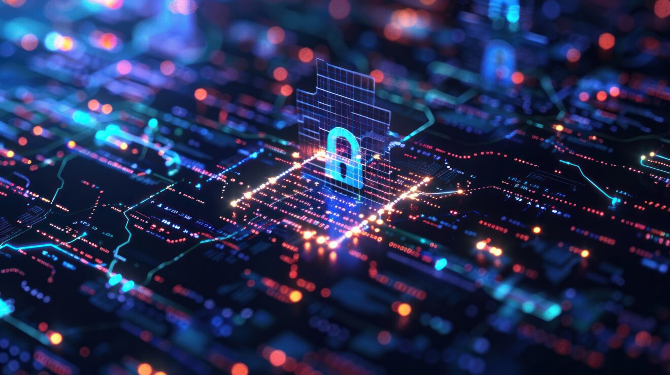 IMG - Cybersecurity concept with a digital lock on a data stream ...